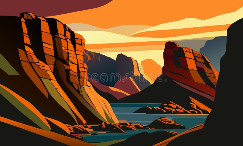 Vibrant Coastal Scenery with Cliffs, Vector Illustration. Stock Vector ...