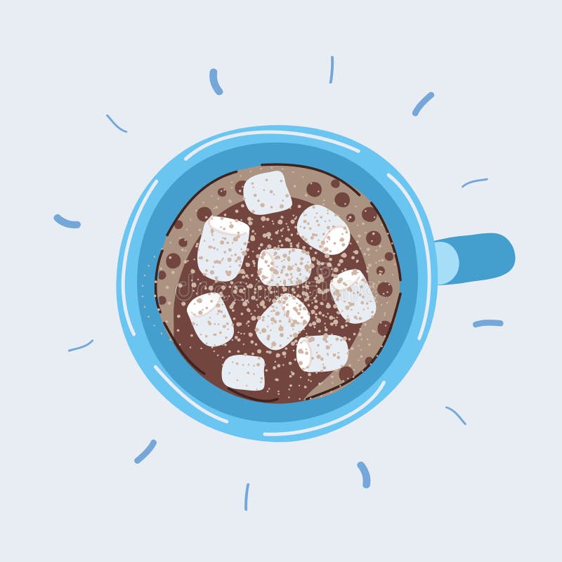 Vector Illustration of Cocoa in Blue Mug with Marshmallows on White ...