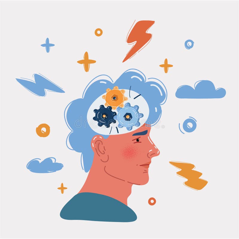 Vector Illustration of Cogs or Gears in Human Head. Brain Work and ...