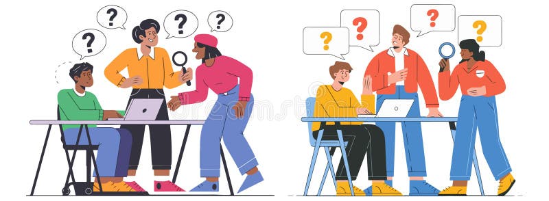 Vector Illustration of Collaborative Questions Discussion Scene. Stock ...