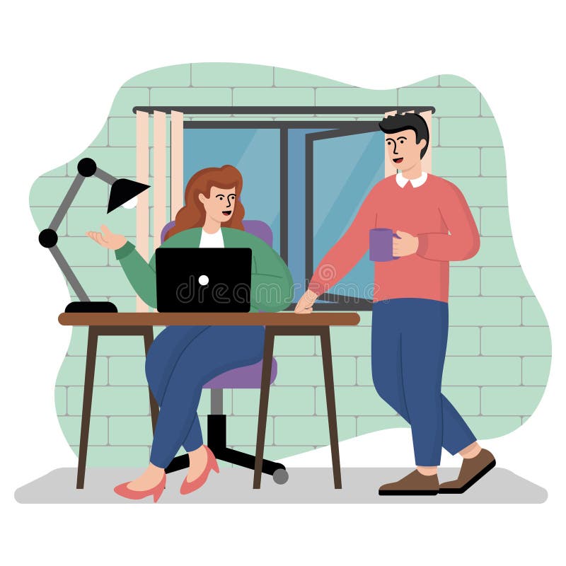Vector Illustration of Colleagues Communicate during the Work Process ...