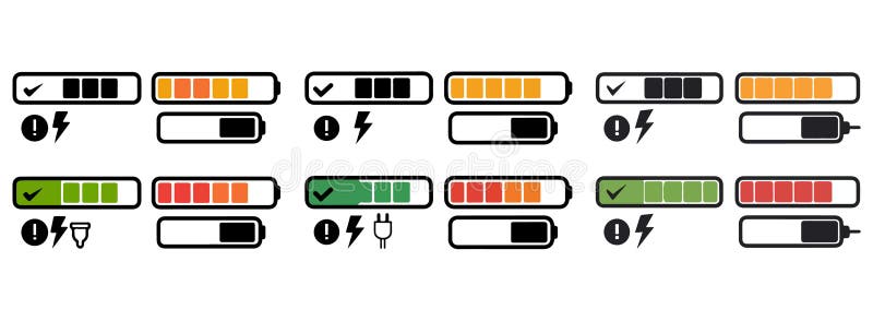 Vector Illustration of a Collection of Battery Status Icons Stock ...