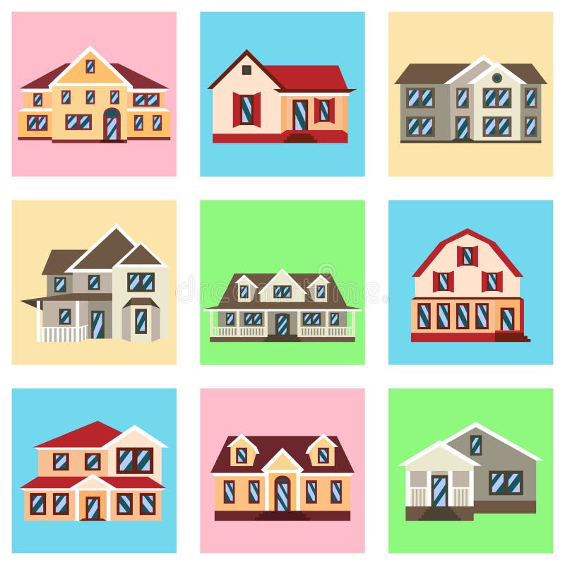 Vector Illustration of Color House Set Icons Stock Vector ...