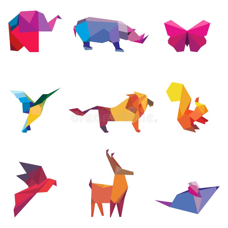Line Origami Animals. Abstract Polygon Animals, Folded Paper Shapes ... Line Origami Animals. Abstract Polygon Animals, Folded Paper Shapes ...
