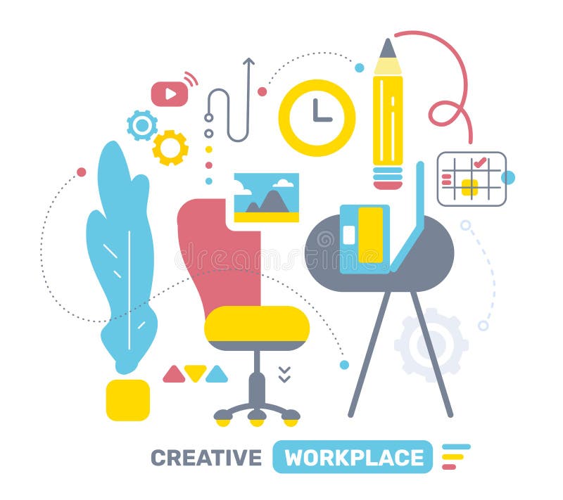 Vector Illustration of Color Side View Interior Home Office Room Stock ...