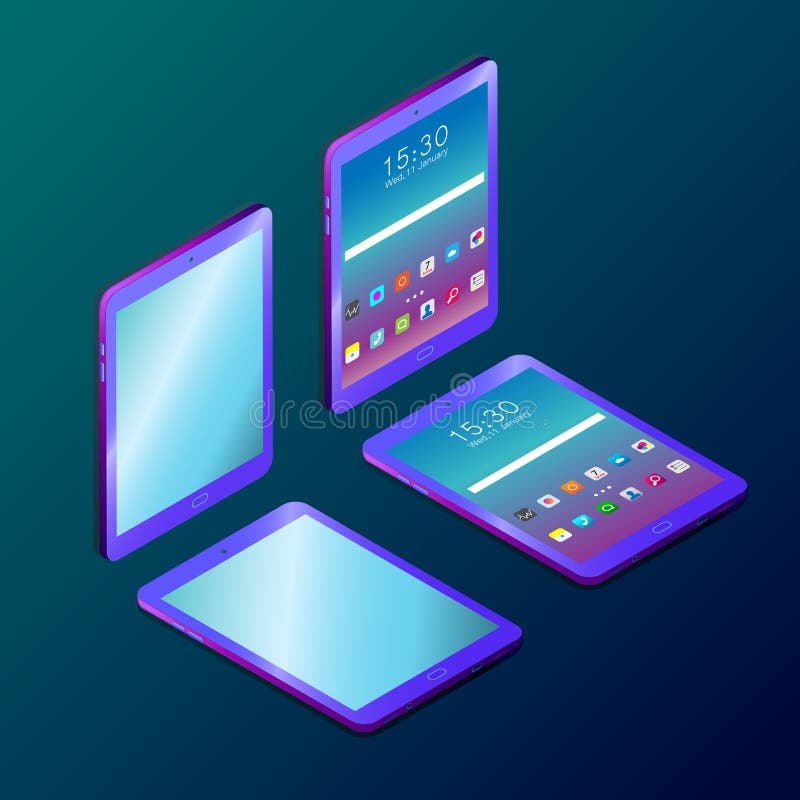 Colored Futuristic Digital Tablet in Isometry Stock Vector ...