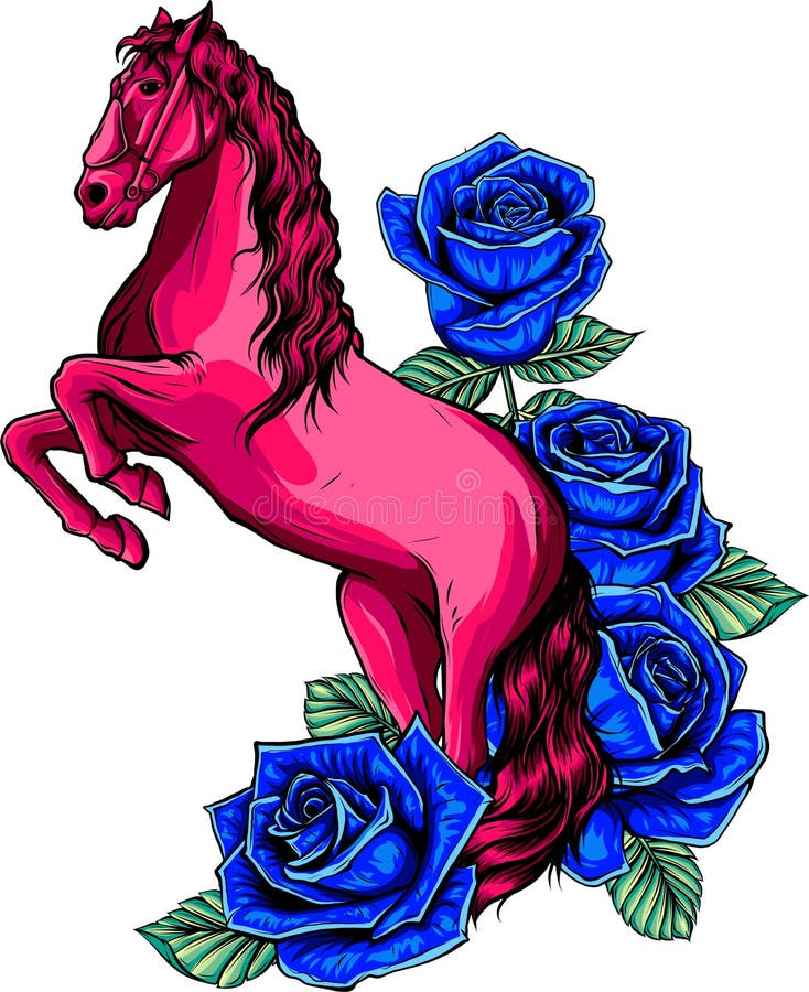 Vector Illustration of Colored Horse with Roses on White Background ...