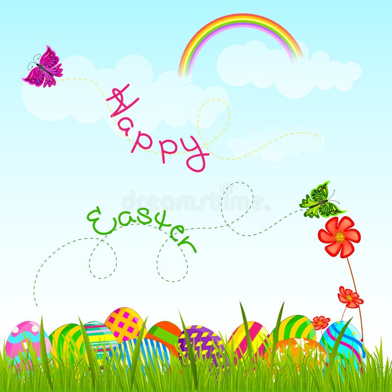 Colorful Easter Egg in Garden Stock Vector - Illustration of drawing ...