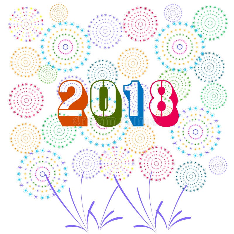 Vector Illustration of Colorful Fireworks. Happy New Year 2018 Theme ...