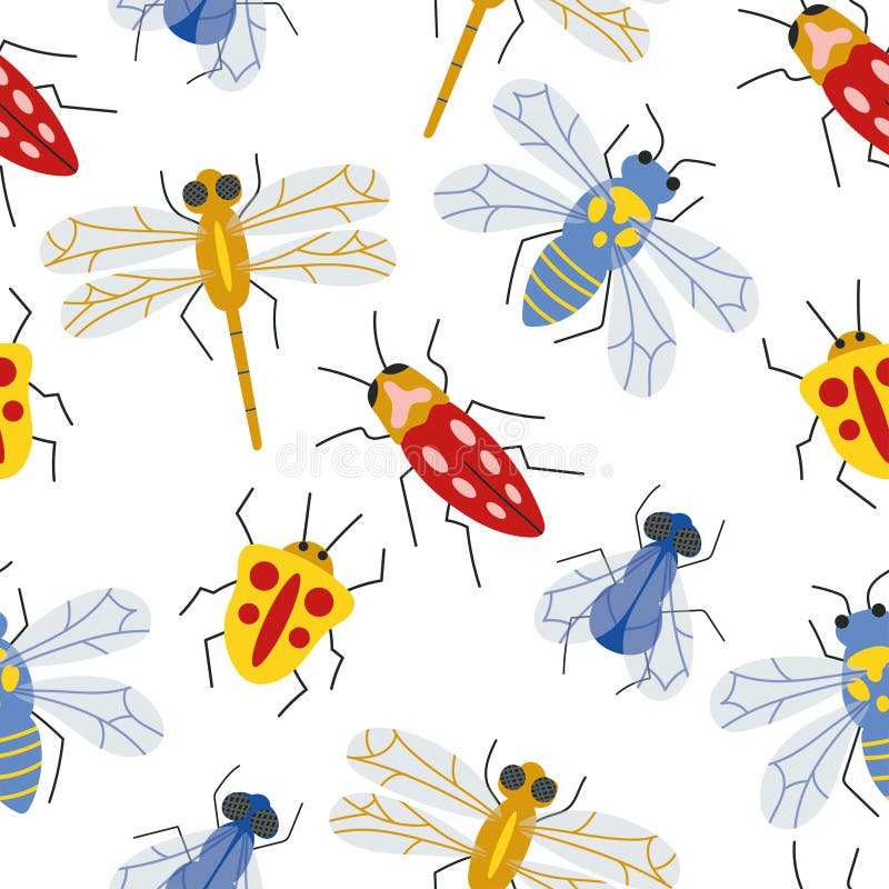 Vector Illustration of Colorful Insect Semless Pattern Isolated on ...