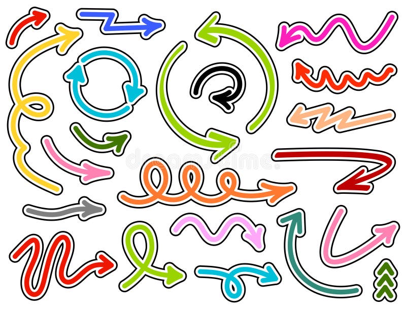 Vibrant Wavy and Looping Arrow Icons with White Outlines Stock ...