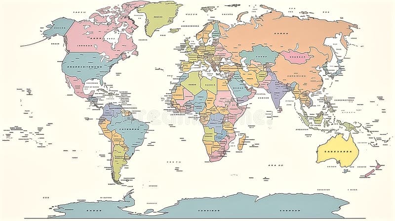 Vector Illustration of a Colorful World Map with Country Borders Stock ...