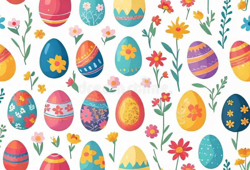 Vector Illustration of Colorfully Painted Easter Eggs and Spring ...