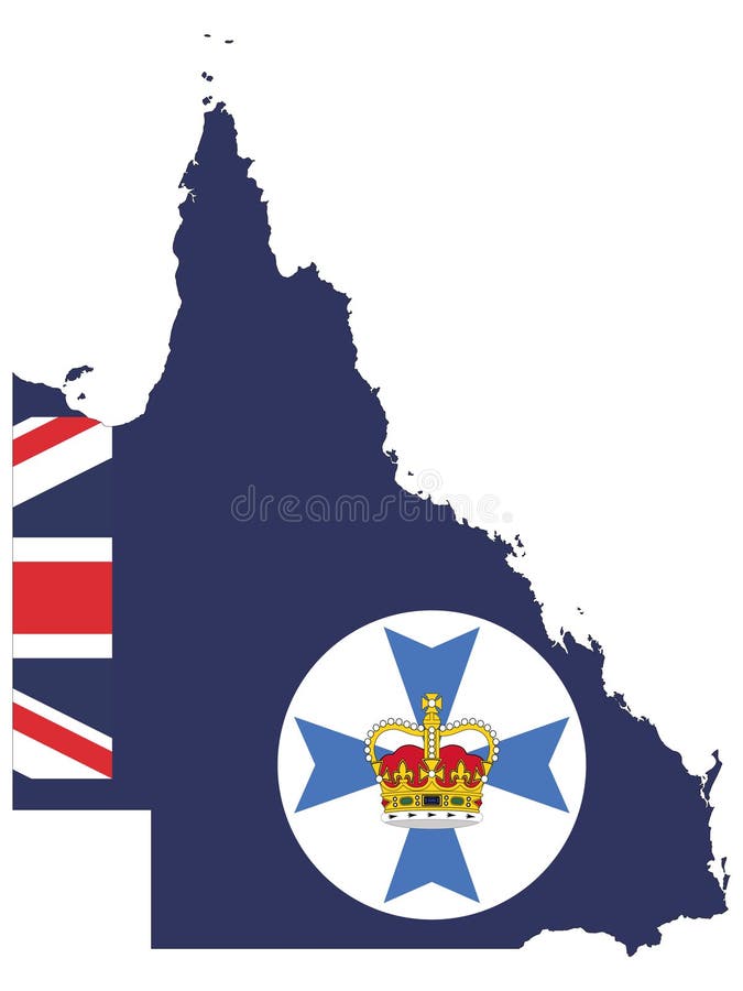 Combined Map and Flag of the Australian State of Queensland Stock ...