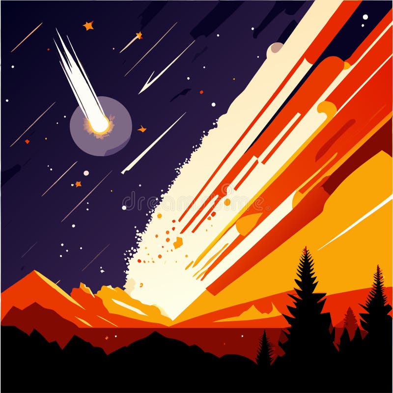 Vector Illustration of a Comet in the Night Sky with Stars and ...