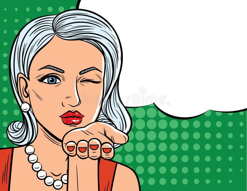 Winking With One Eye Lady Cartoon Face Vector Modern Design