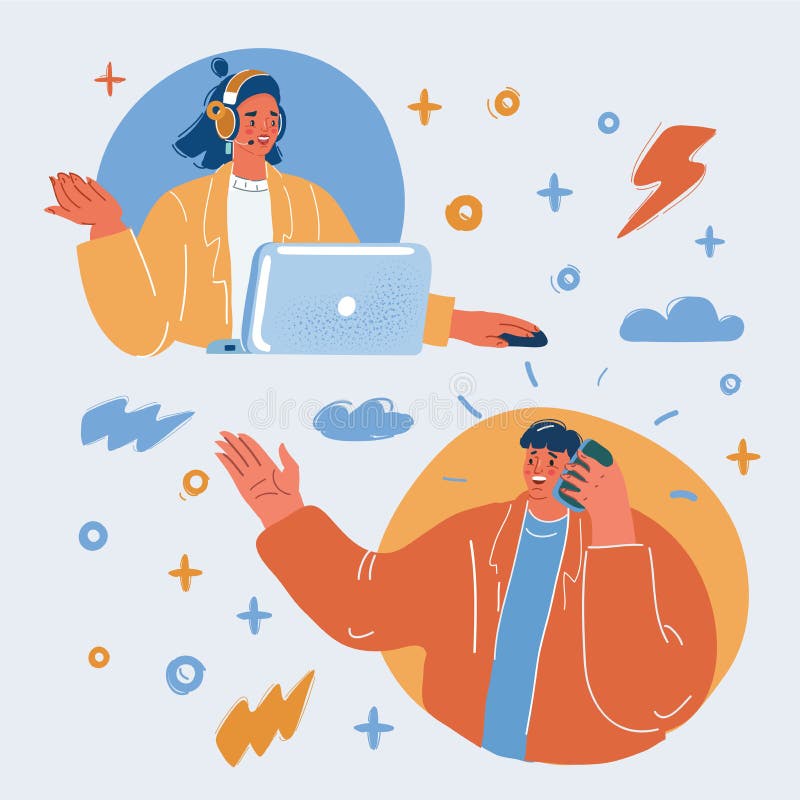 Vector Illustration of Communication Man Calling in Support Service ...