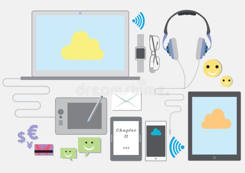 Vector Illustration of Communication Technology Devices Stock ...