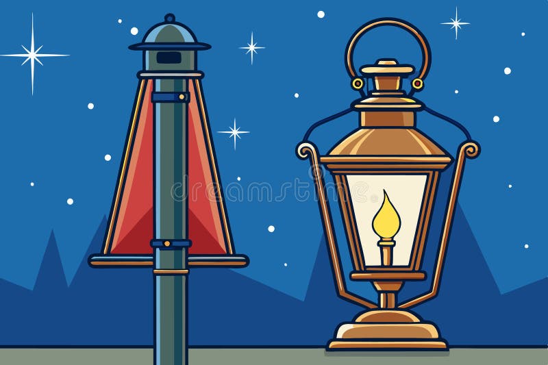 Vector Illustration Comparing an Old Gas Lantern and a Modern ...