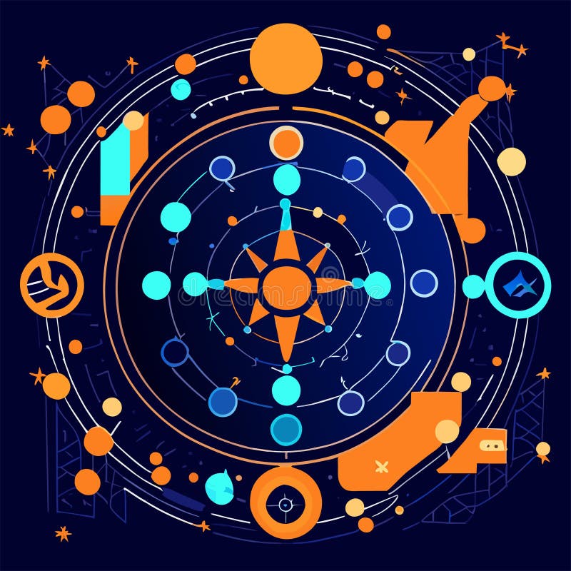 Vector Illustration of a Compass on a Dark Blue Background. the Concept ...