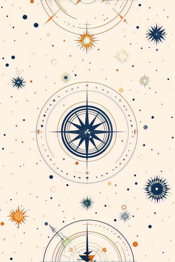 A Vector Illustration of a Compass with Stars and Planets in a Retro ...