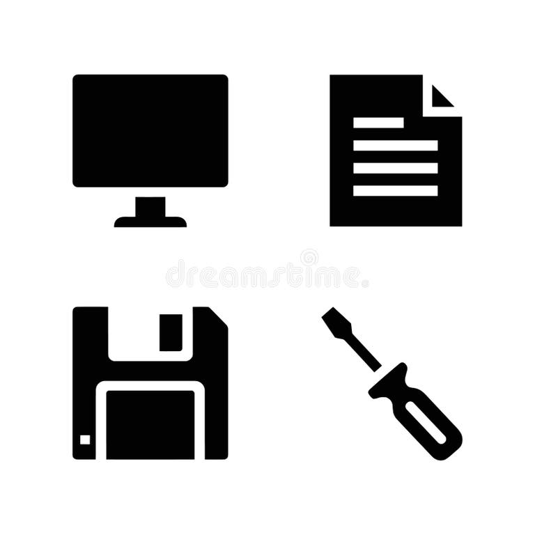 Vector Illustration of Computer Screen Document Floppy Disk and ...