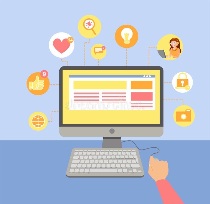 Vector Illustration of a Computer from Which Many Icons Have To Do with ...