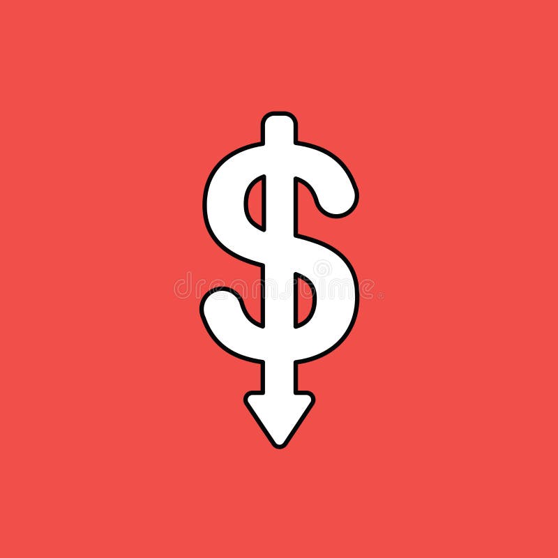 Vector Illustration Concept of Dollar Symbol with Arrow Pointing Down ...