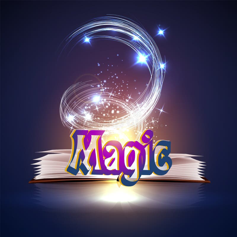 Open Magic Book with Shiny Magic Effect. Stock Vector - Illustration of ...