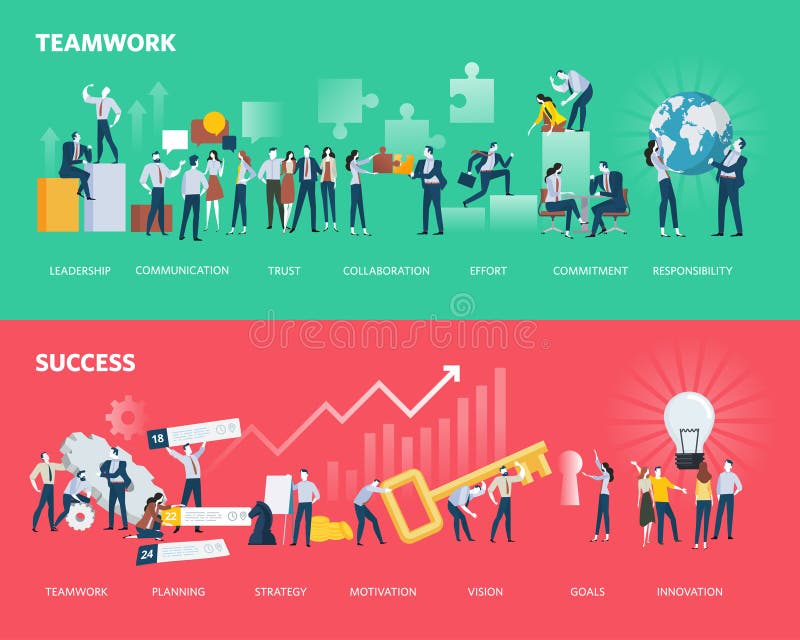 Flat Design Style Web Banners of Teamwork and Success. Stock Vector ...