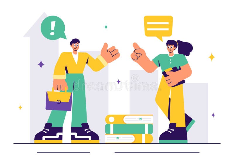 Vector Illustration of Conflict Resolution and Management Featuring Two ...