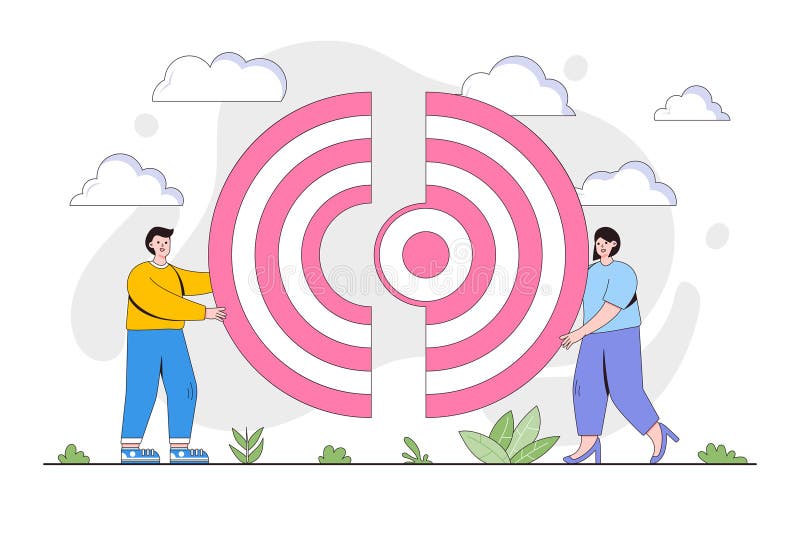 Vector Illustration of Connection of Two Halves Target Puzzle, Teamwork ...