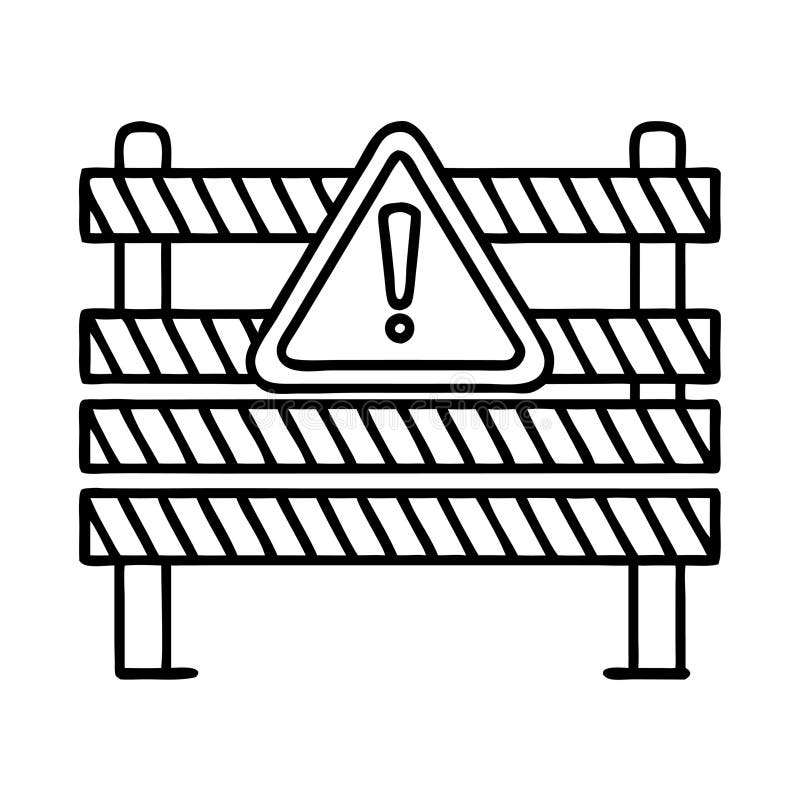 Vector Illustration of Construction Barrier with Warning Sign for ...