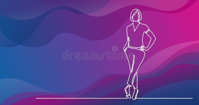 Continuous Line Drawing of Confident Woman Posing Standing Stock Vector ... Continuous Line Drawing of Confident Woman Posing Standing Stock Vector ...