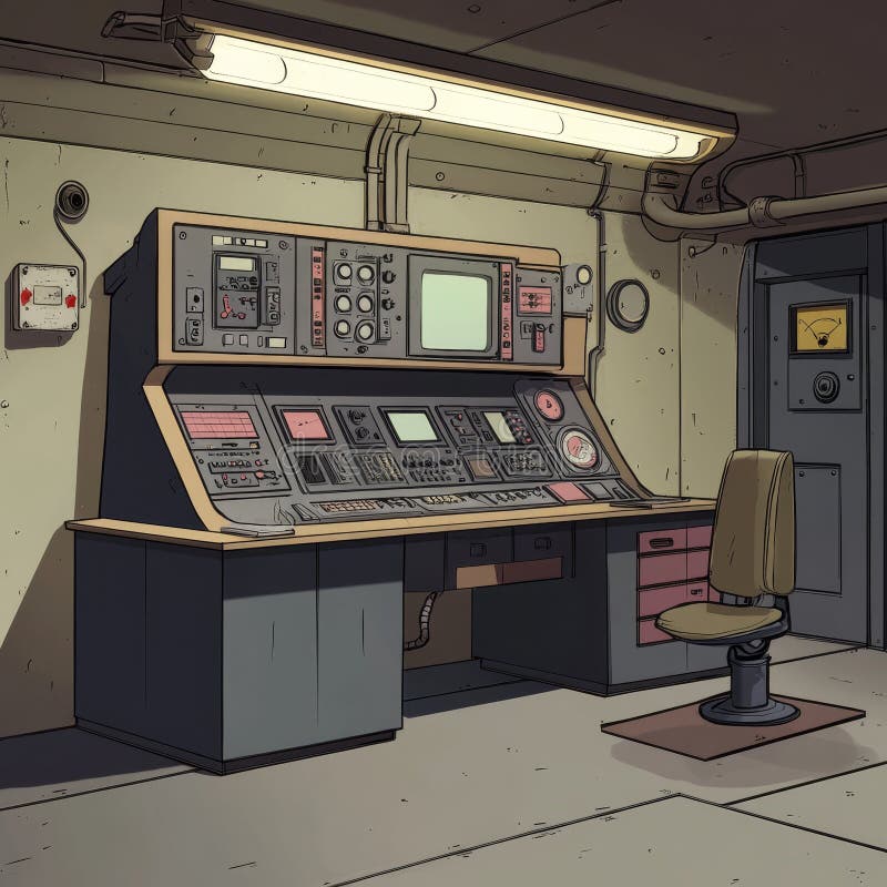 Vector Illustration of a Control Room in the Old School Style with ...