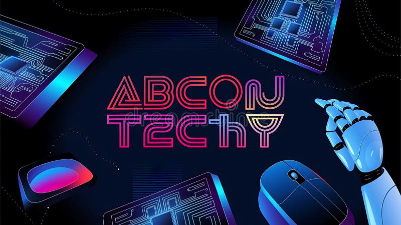 Vector Illustration Cool Abstract Technology Neon Font and Alphabet ...