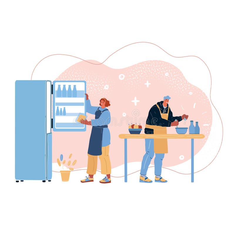 Vector Illustration of Couple Cooking at Home. Stock Vector ...