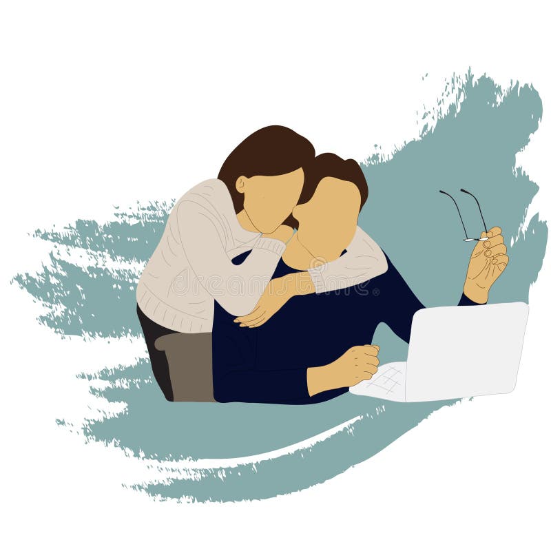 Vector Illustration of a Couple while Working Together with Their ...