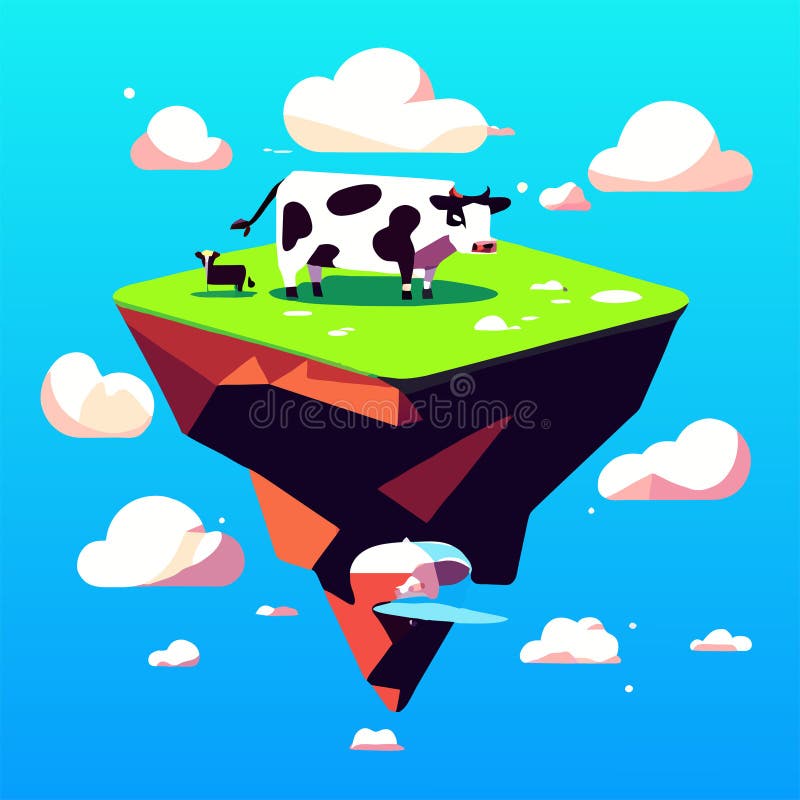 Vector Illustration of a Cow in the Form of an Island with Clouds ...
