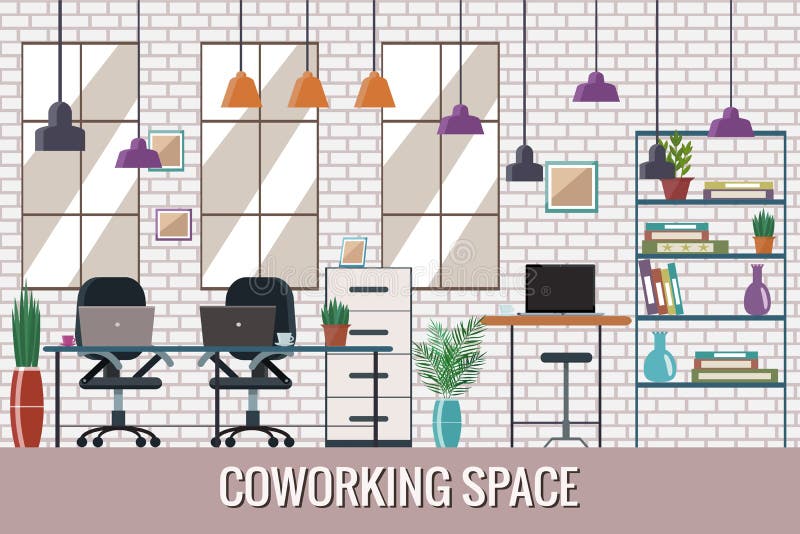 Vector Illustration of Coworking Space. Working Place, Office. Flat ...
