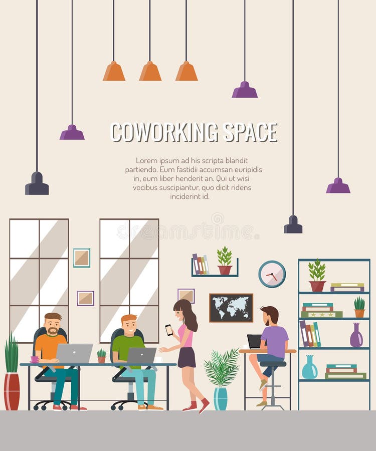 Vector Illustration of Coworking Space. Working Place, Office. P Stock ...
