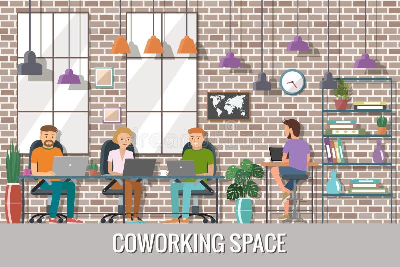 Vector Illustration of Coworking Space. Working Place, Office. P Stock ...