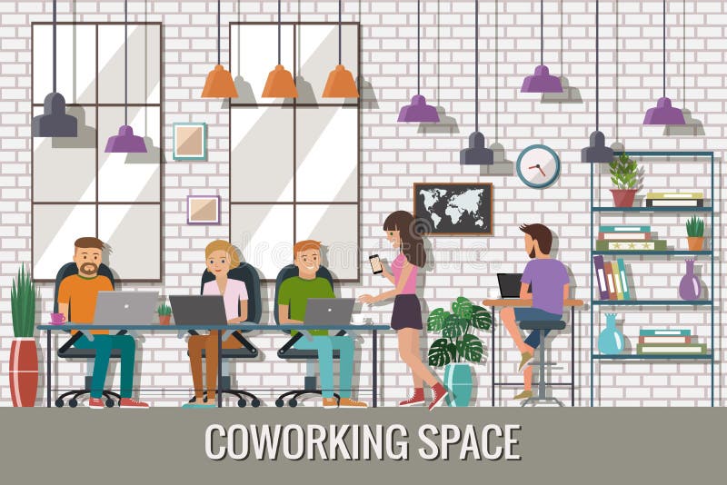 Vector Illustration of Coworking Space. Working Place, Creative Stock ...