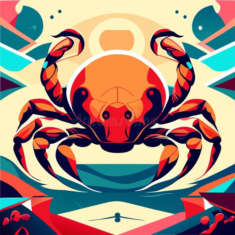 Vector Illustration of a Crab on a Background of Abstract Geometric ...