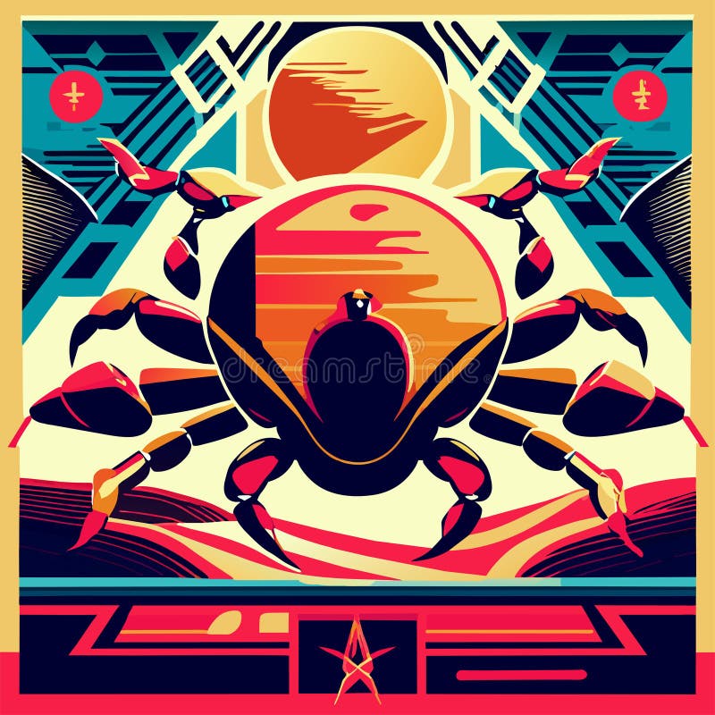 Vector Illustration of a Crab on a Background of Geometric Shapes in ...