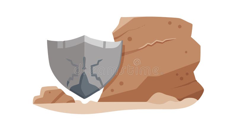 Cracked Shield Leaning Against a Rock Depicting Vulnerability, Vector ...