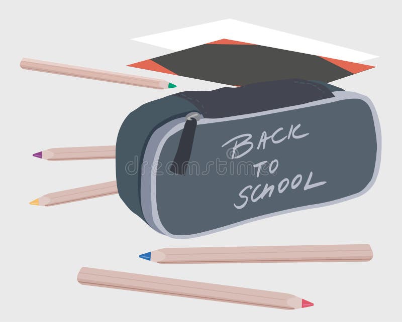 Vector Illustration of Pencils and School Case with the Inscription ...