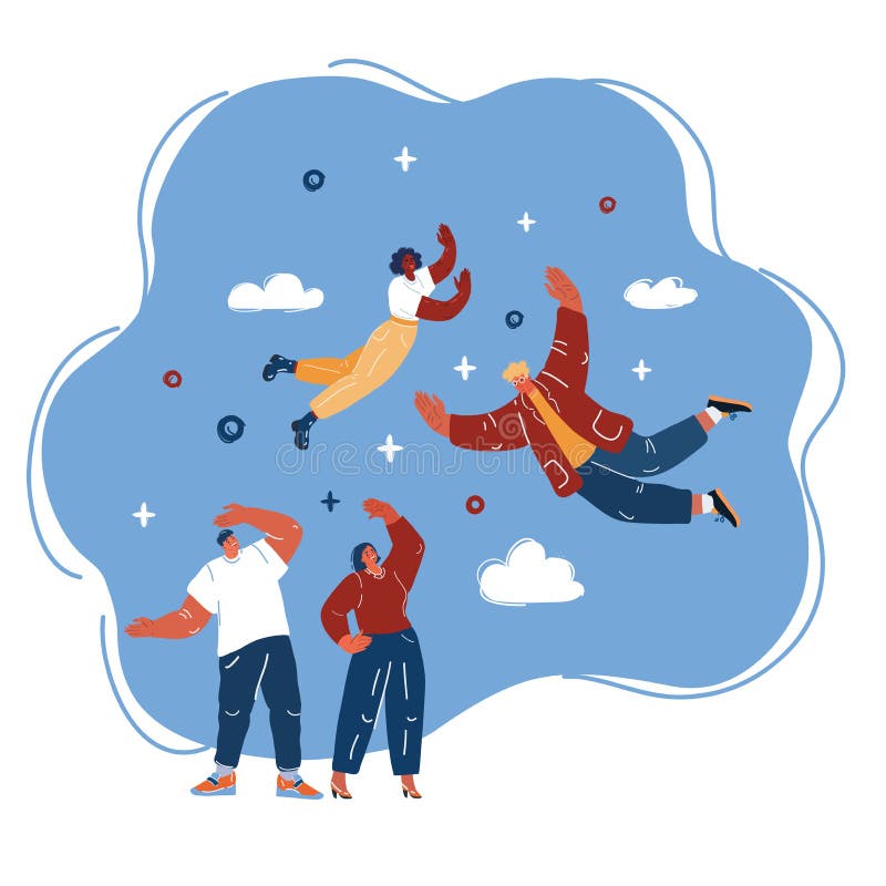 Vector Illustration of Crazy People is Flying in the Sky. Jumper ...