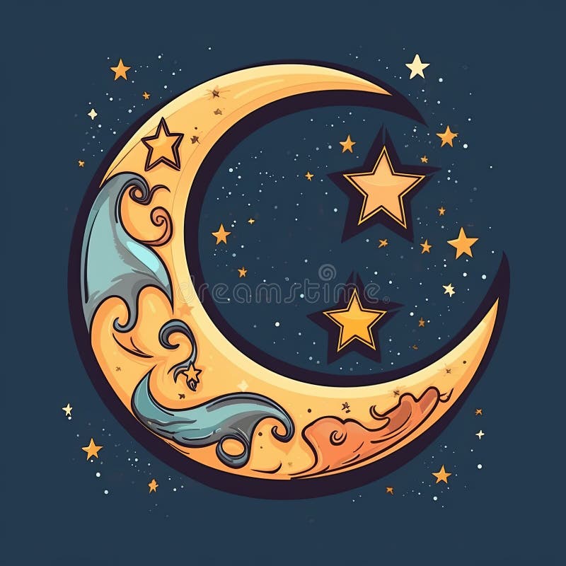 Crescent Moon and Stars Vector Illustration Stock Illustration ...