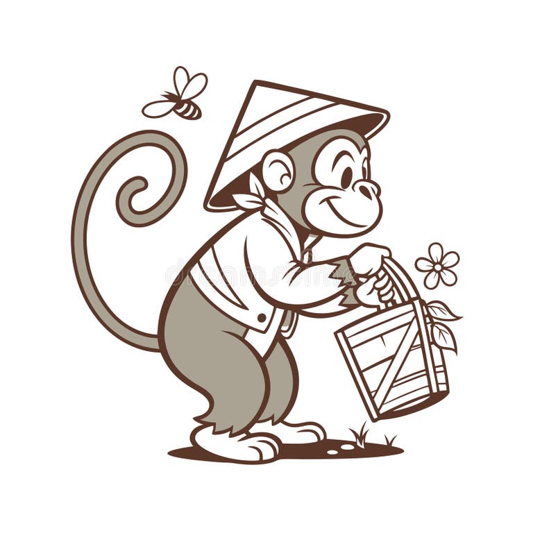 Crippled Monkey Completing Beekeeping Task Stock Image - Illustration ...